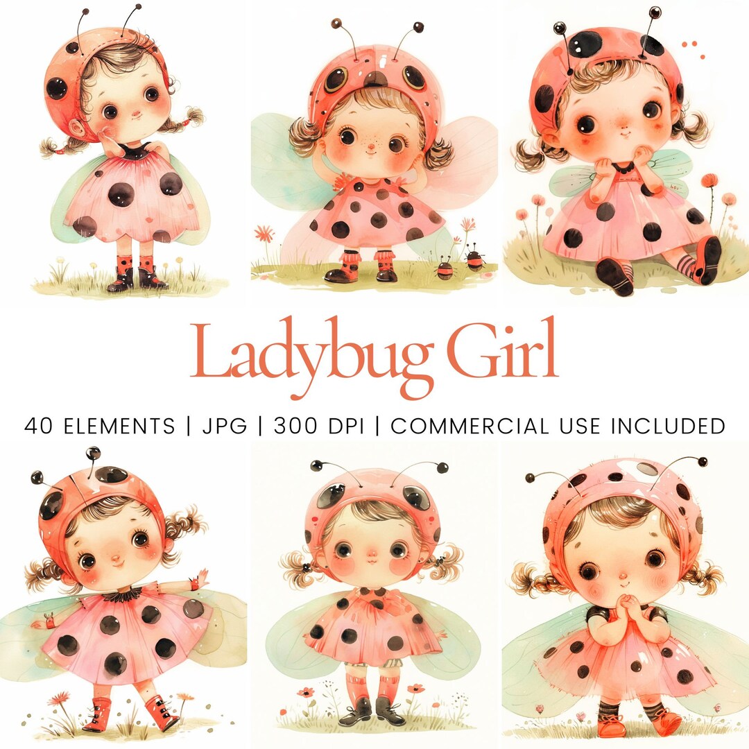 Ladybug Girl Clipart 40 High Quality Jpgs Digital Planner, Junk ...