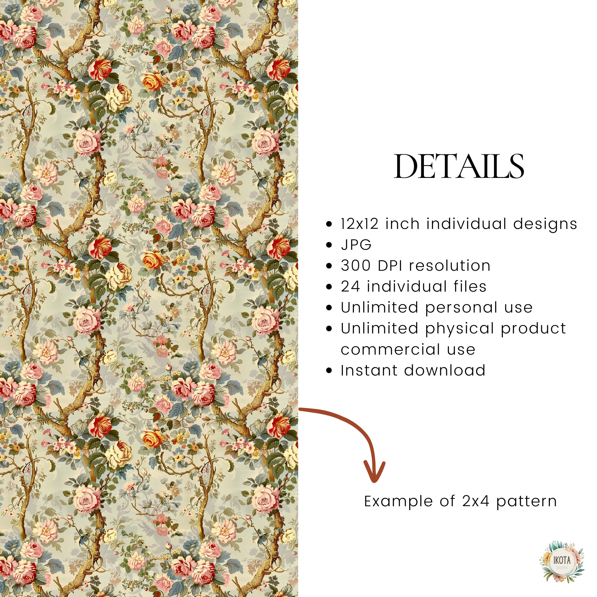 French Rococo Seamless Pattern Bundle, Vintage Baroque Floral Digital ...