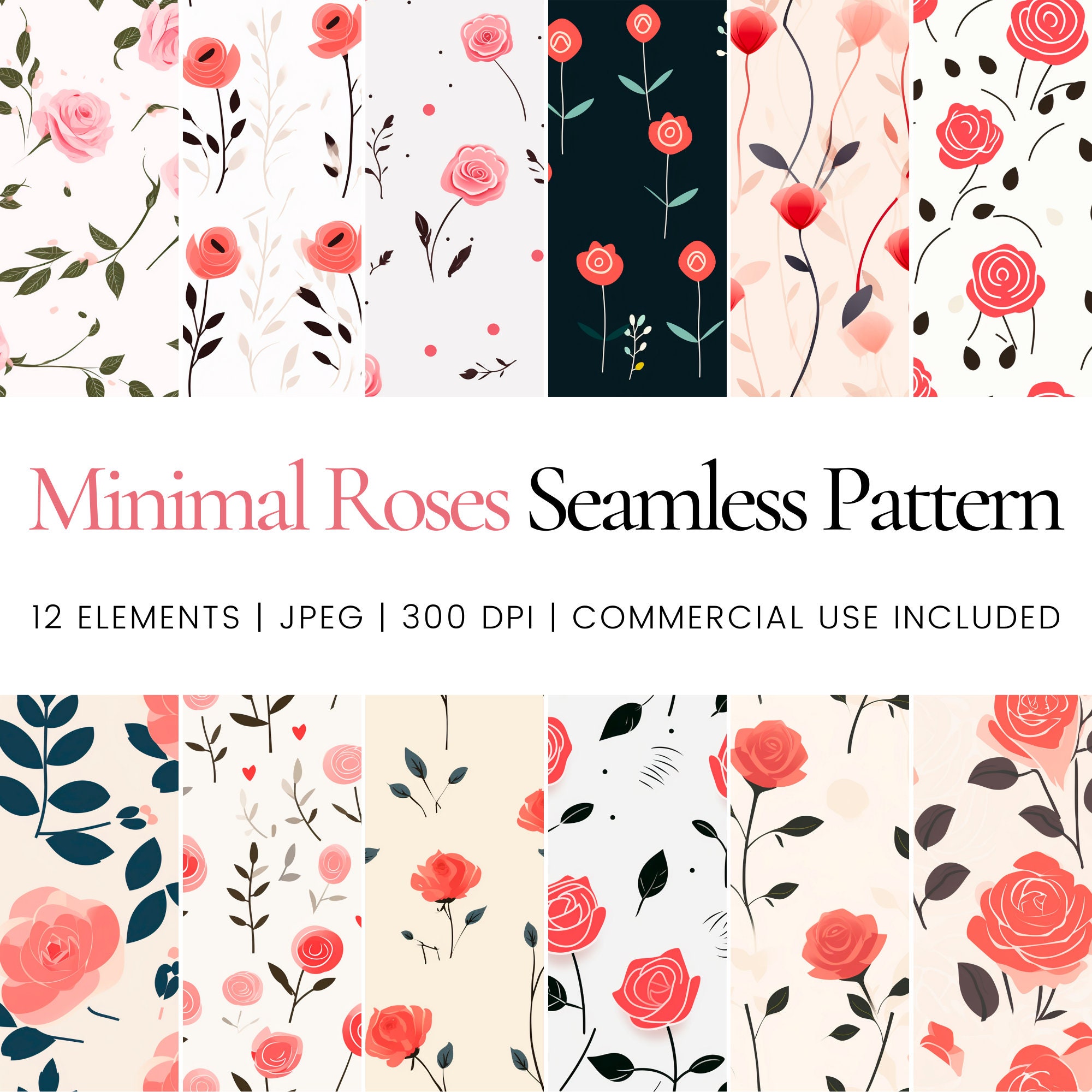 Minimal Roses Seamless Repeat Pattern, Minimal Roses Digital Papers ...