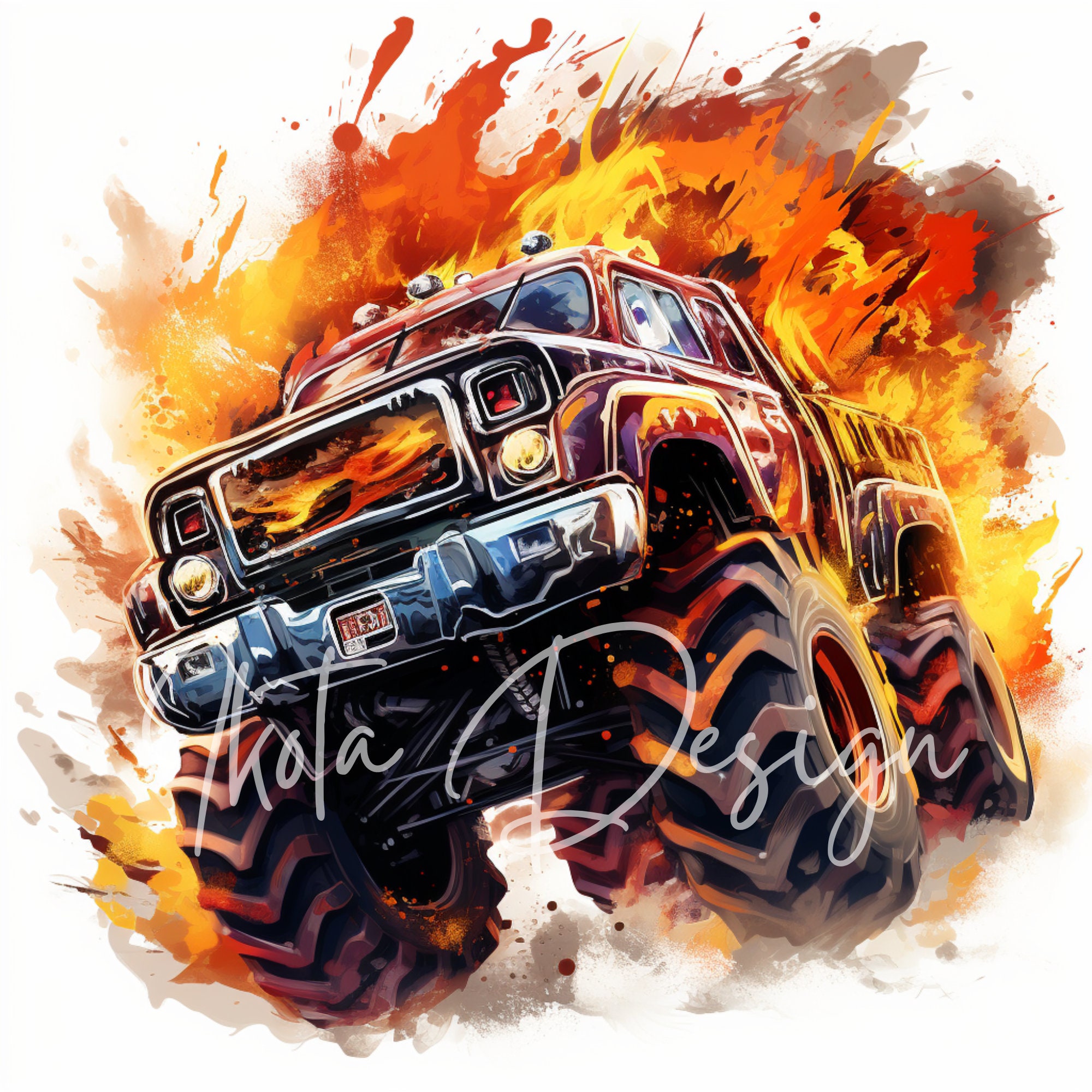 Monster Truck on Flames Clipart 40 High Quality Jpgs Digital Planner ...