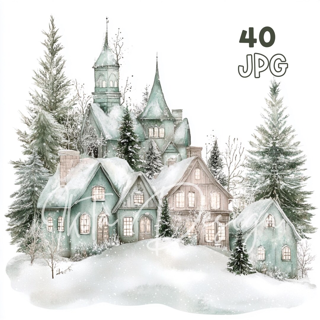 White Winter Scene Clipart - 40 High Quality Jpgs - Digital Planner ...