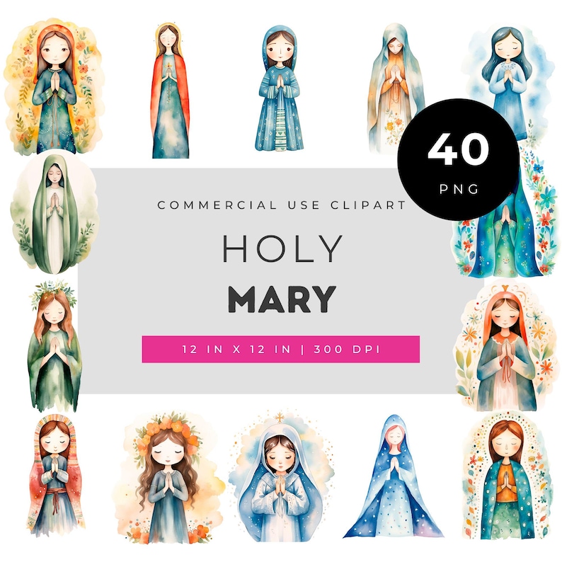 Virgin Mary Clipart Bundle, Holy Mother Printable Christian Art, Marian ...