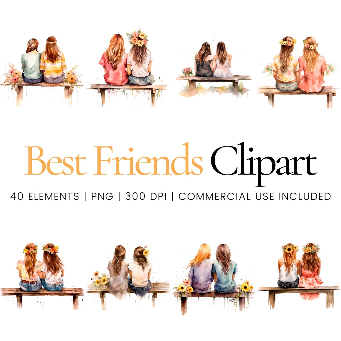 Best Friends Couple Clipart 40 High Quality PNG Digital Planner, Junk ...