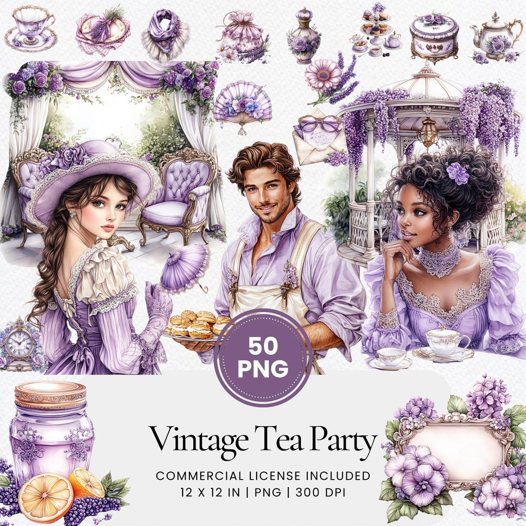 Vintage Tea Party Clipart - 50 PNG - Digital Planner, Junk Journal ...