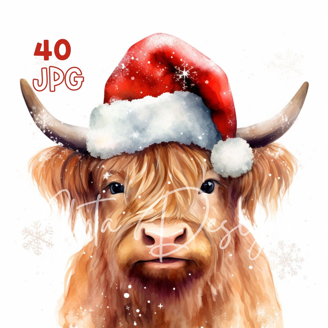 Christmas Highland Cow Clipart - 40 High Quality Jpgs - Digital Planner ...