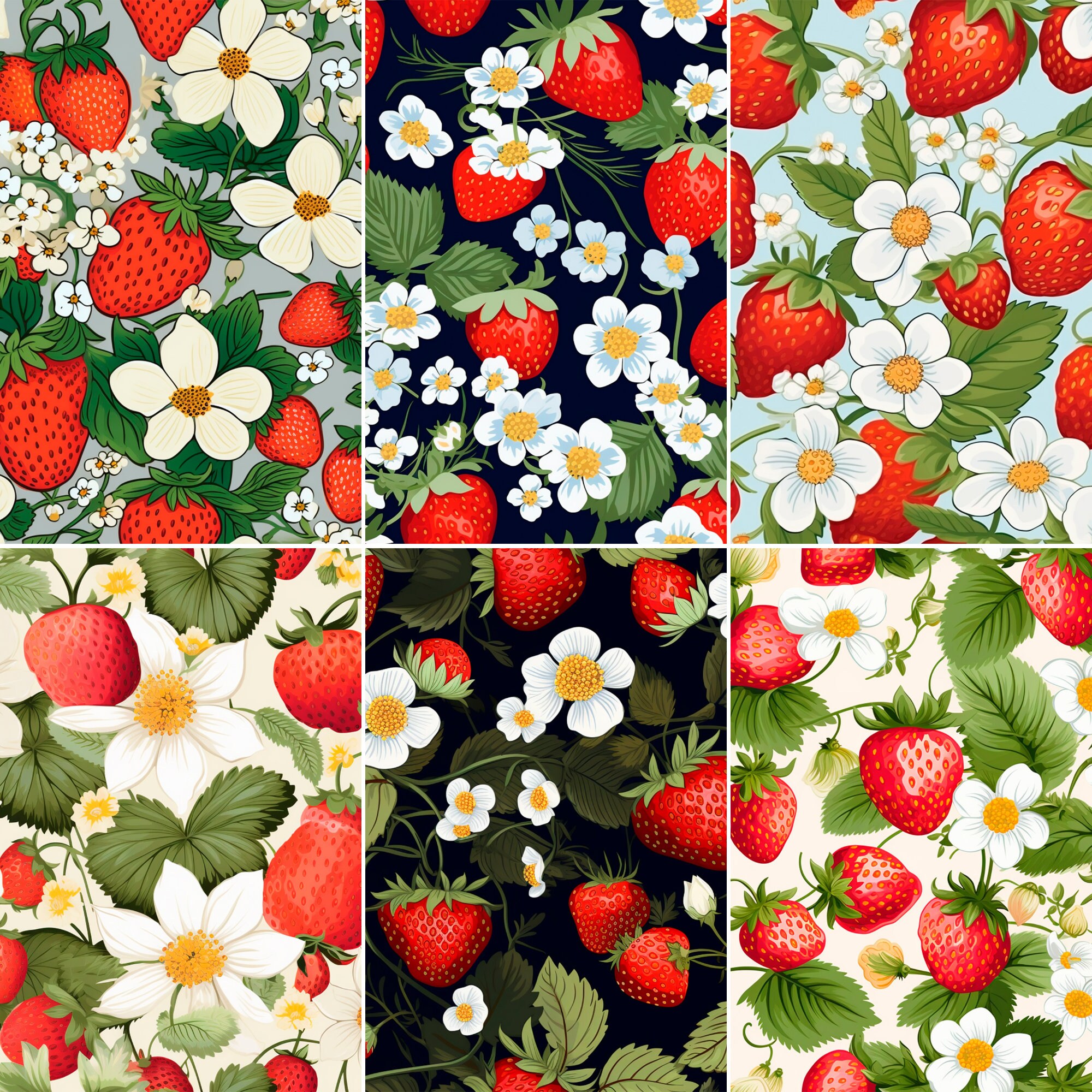 Strawberries Flowers Digital Papers, Strawberries Seamless Repeat ...