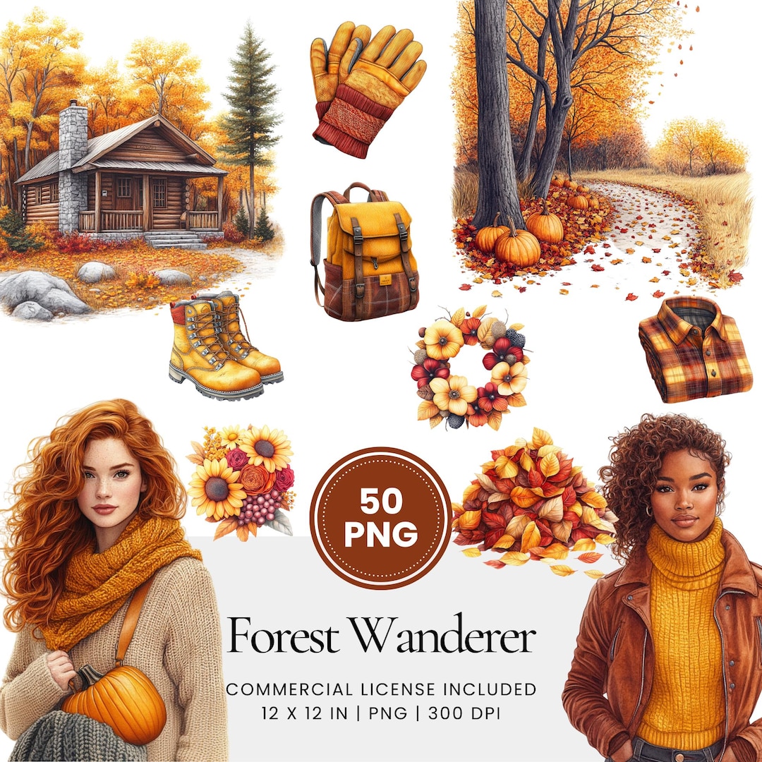 Forest Wanderer Clipart - 50 PNG - Digital Planner, Junk Journaling ...