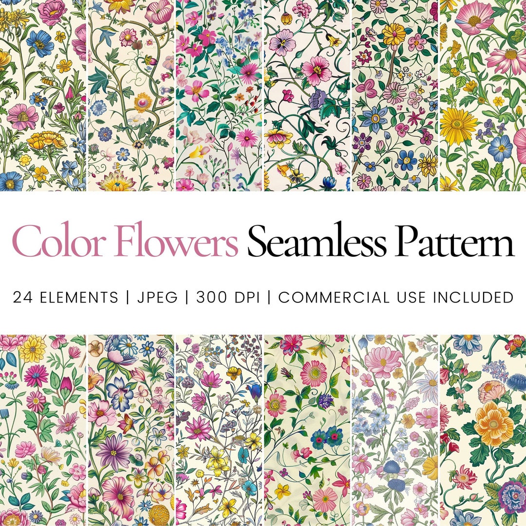 Color Flowers Digital Papers, Pastel Flowers Seamless Repeat Pattern ...