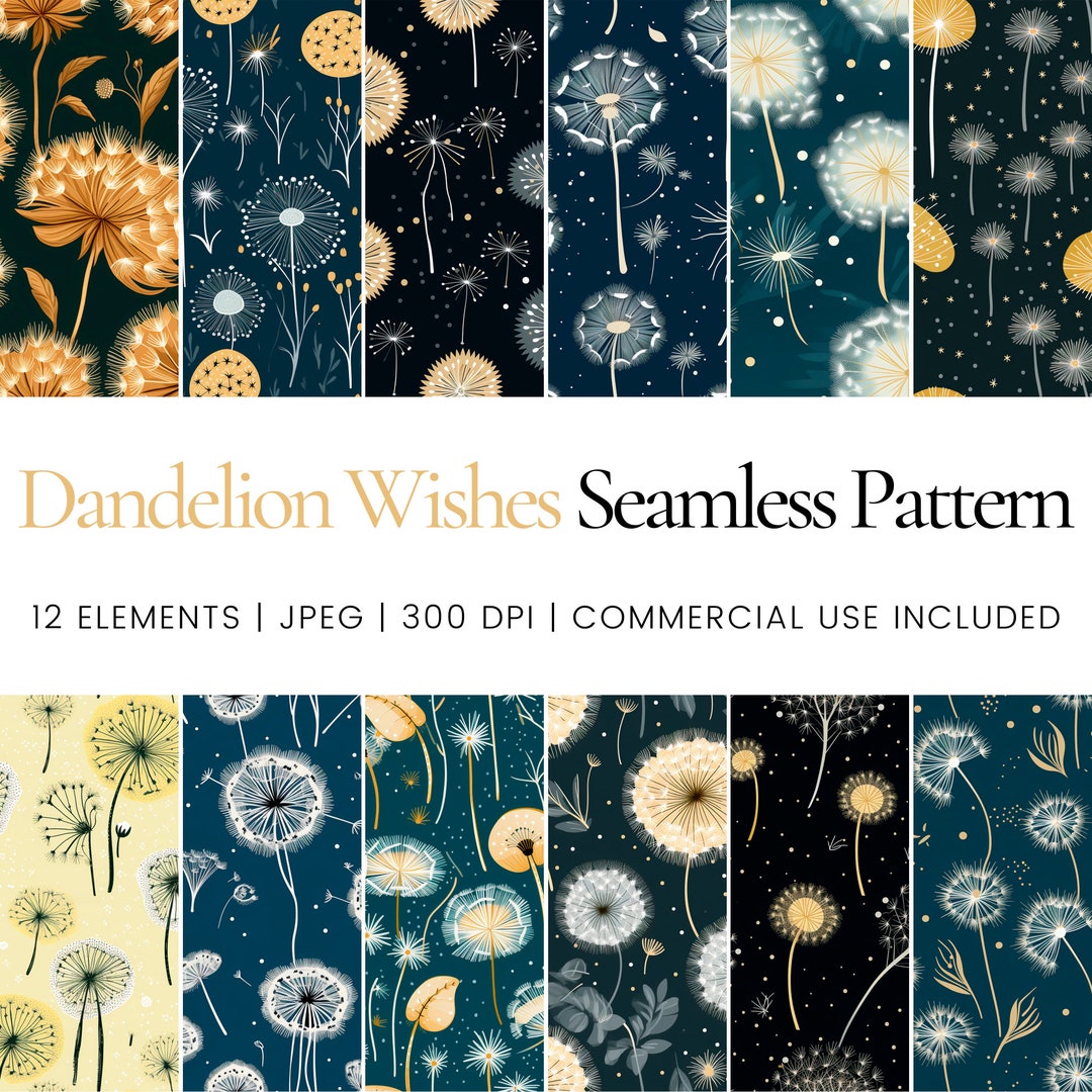 Dandelion Wishes Digital Papers, Dandelion Wishes Seamless Repeat ...