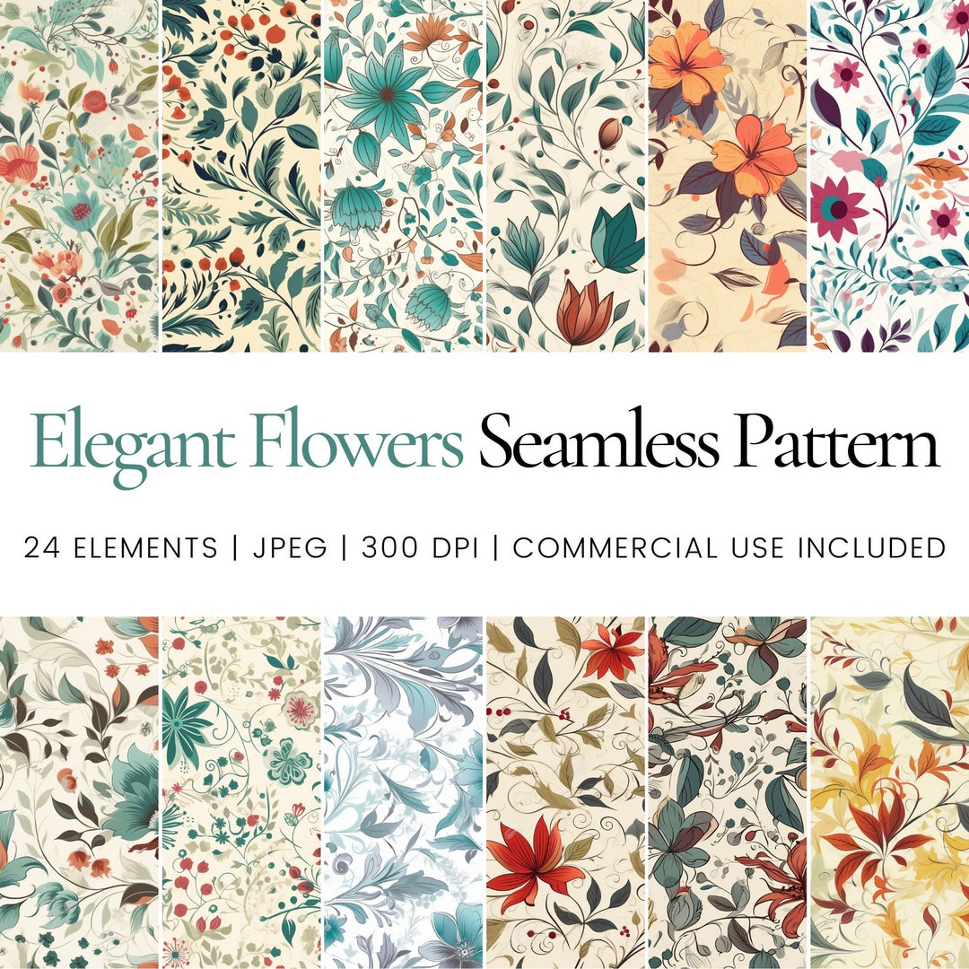 Elegant Floral Digital Papers, Seamless Repeat Pattern, Background ...