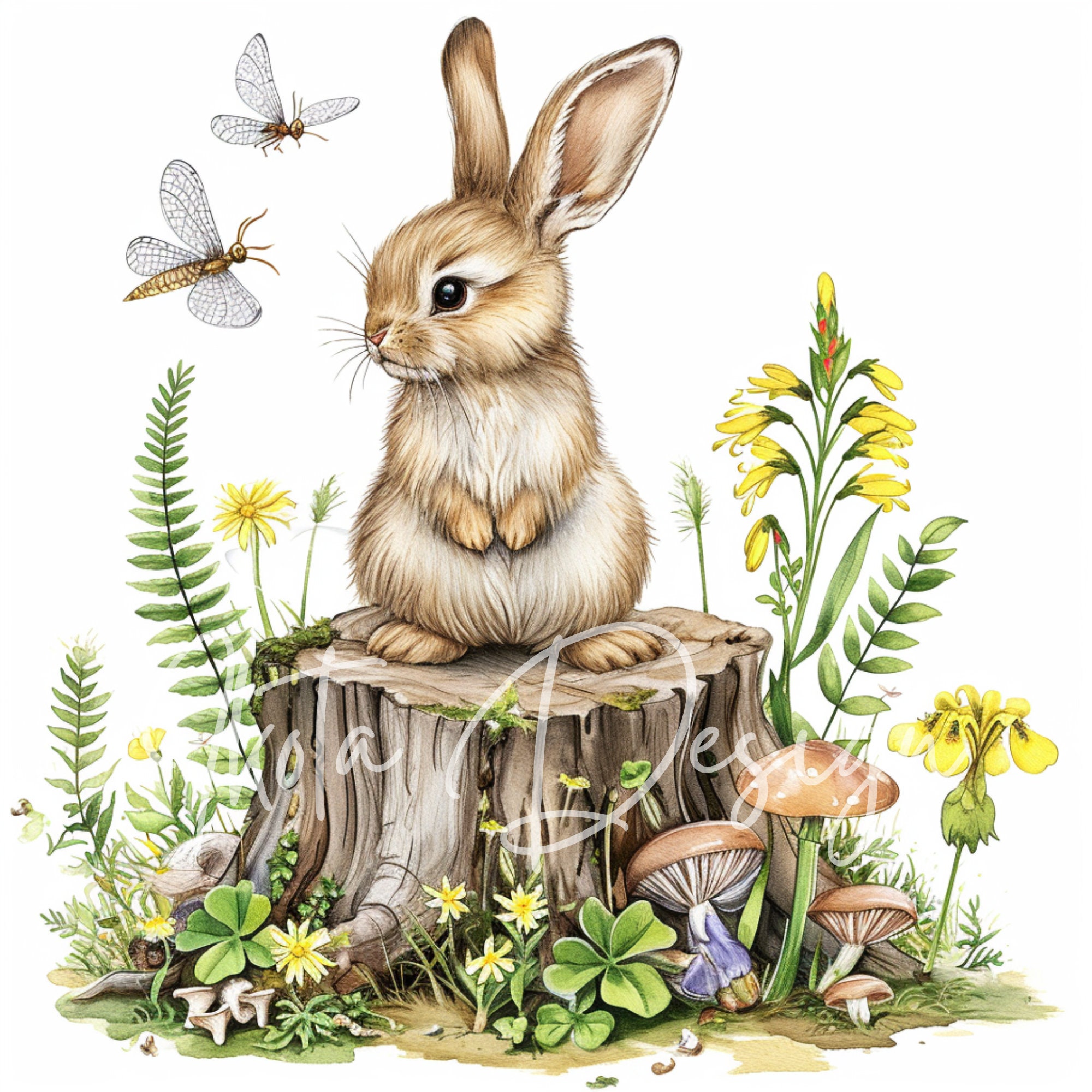 Bunny on a Tree Stump Clipart 40 High Quality Jpgs Digital Planner ...
