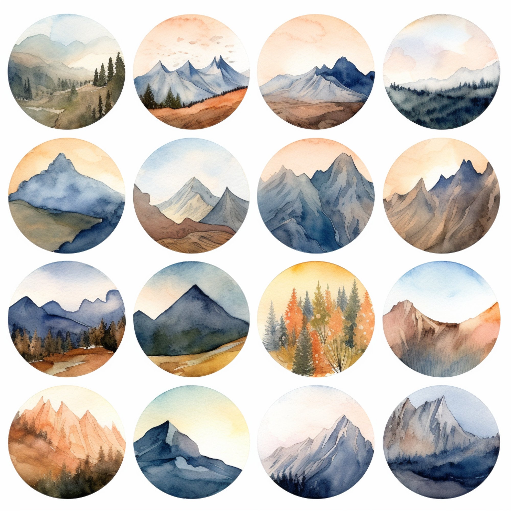 Mountain Range Circle Clipart 40 High Quality Pngs Digital - Etsy