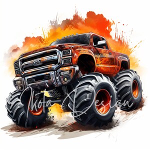 Monster Truck on Flames Clipart - 40 High Quality Jpgs - Digital ...