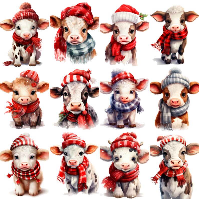 Christmas Cow Clipart 20 High Quality Pngs Digital - Etsy
