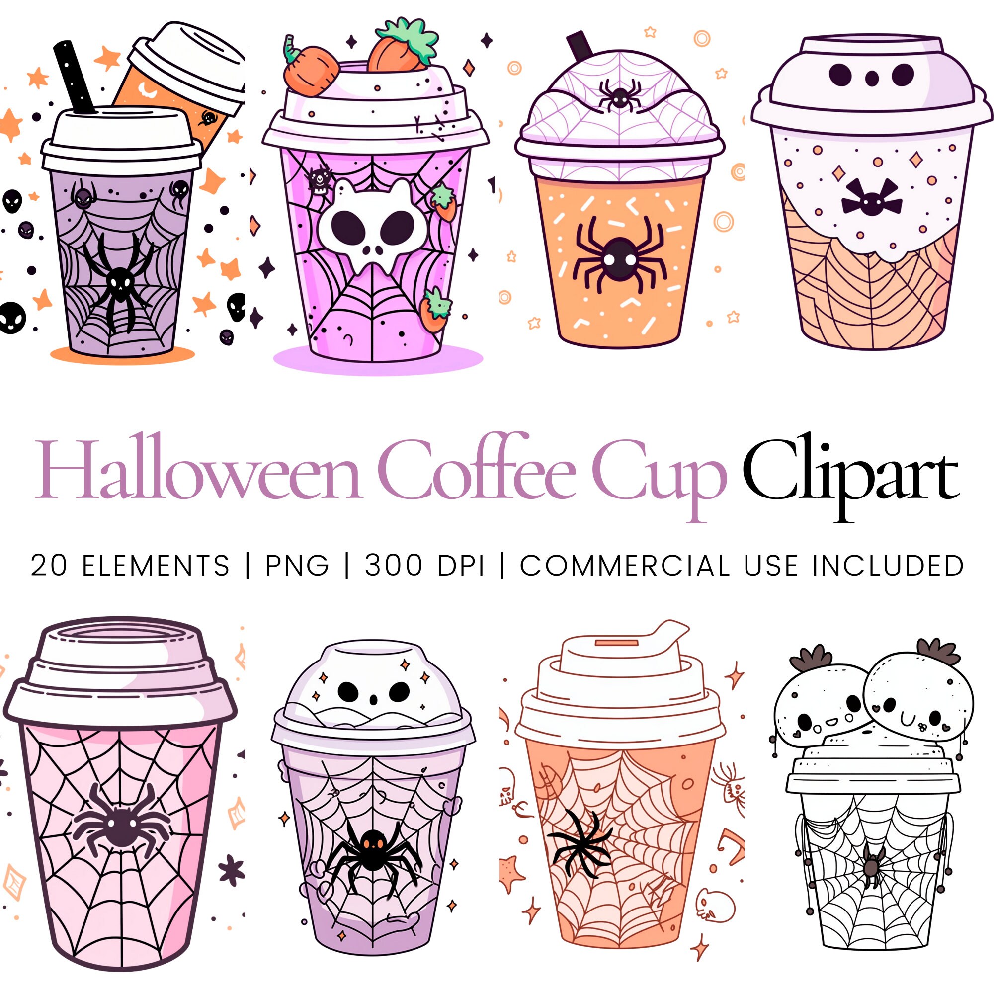 Halloween Coffee Cup Clipart - 20 High Quality PNG - Digital Planner ...