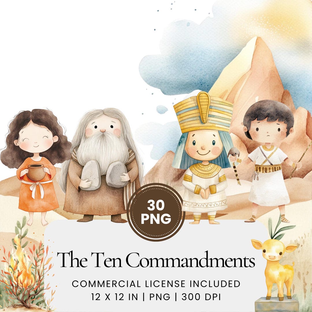 Ten Commandments Bible Clipart Set, Moses Scripture Bundle for Kids ...