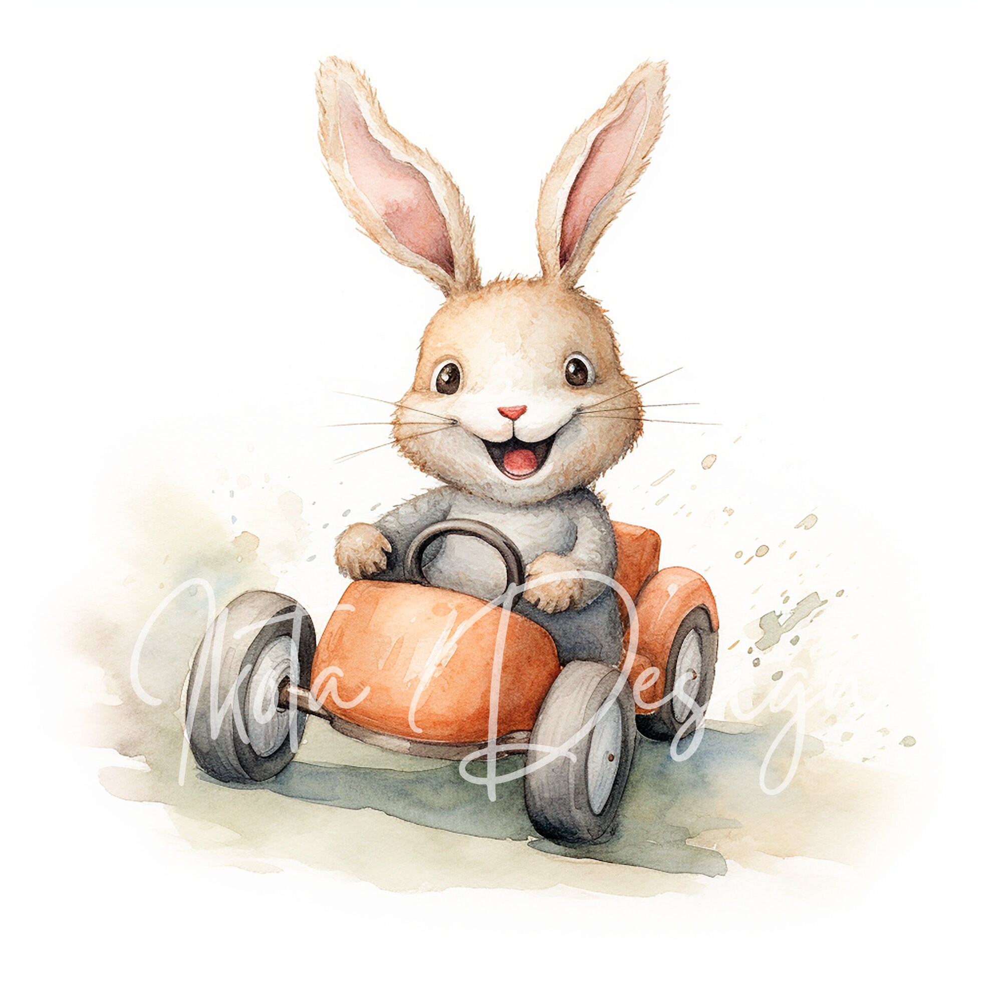 Rabbit in a Red Car Clipart 40 High Quality JPG Digital Planner, Junk ...