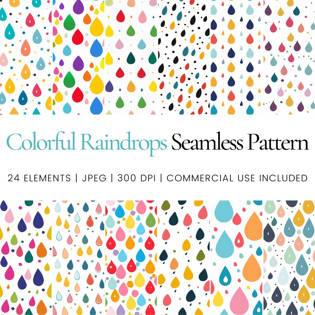 Colorful Raindrops Digital Papers, Seamless Repeat Pattern, Background ...
