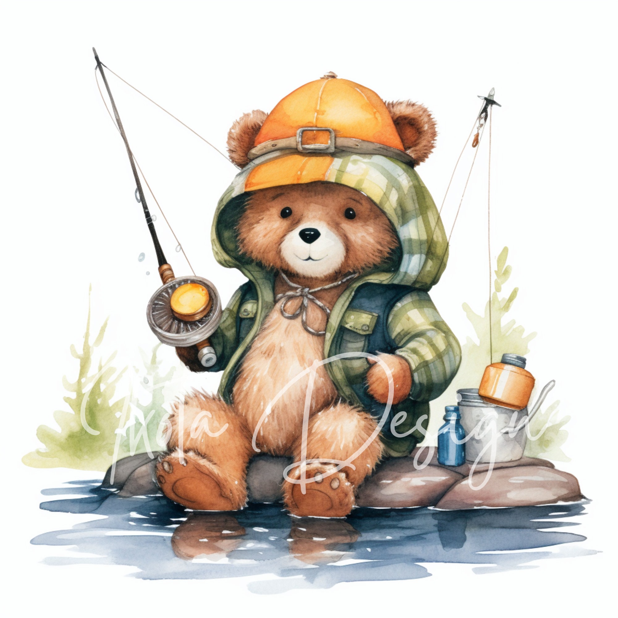 Cute Bear Fishing Clipart 40 High Quality JPG Digital - Etsy