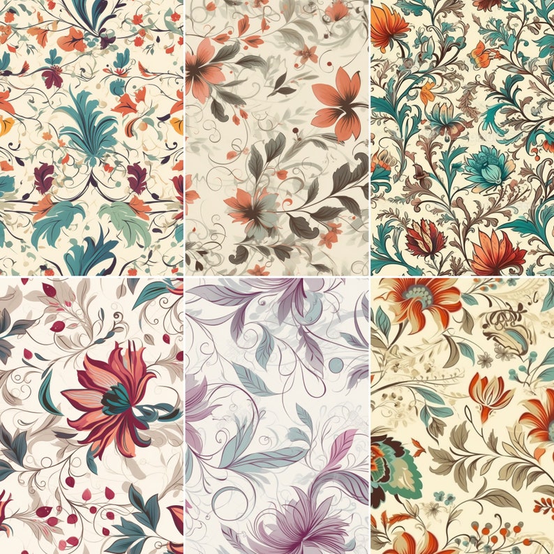 Elegant Floral Digital Papers, Seamless Repeat Pattern, Background ...