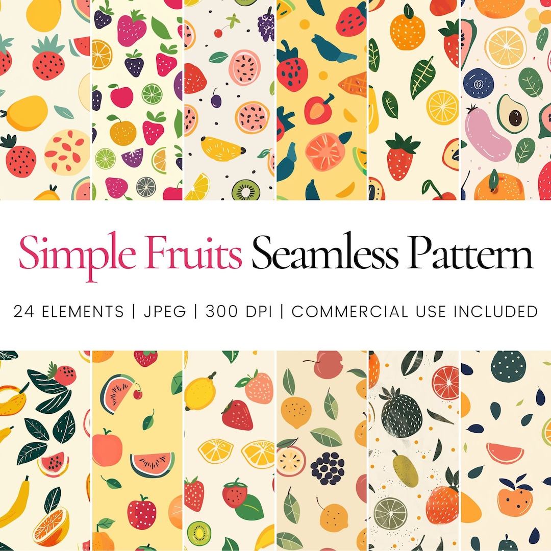 Simple Fruits Digital Papers, Seamless Repeat Pattern, Background ...