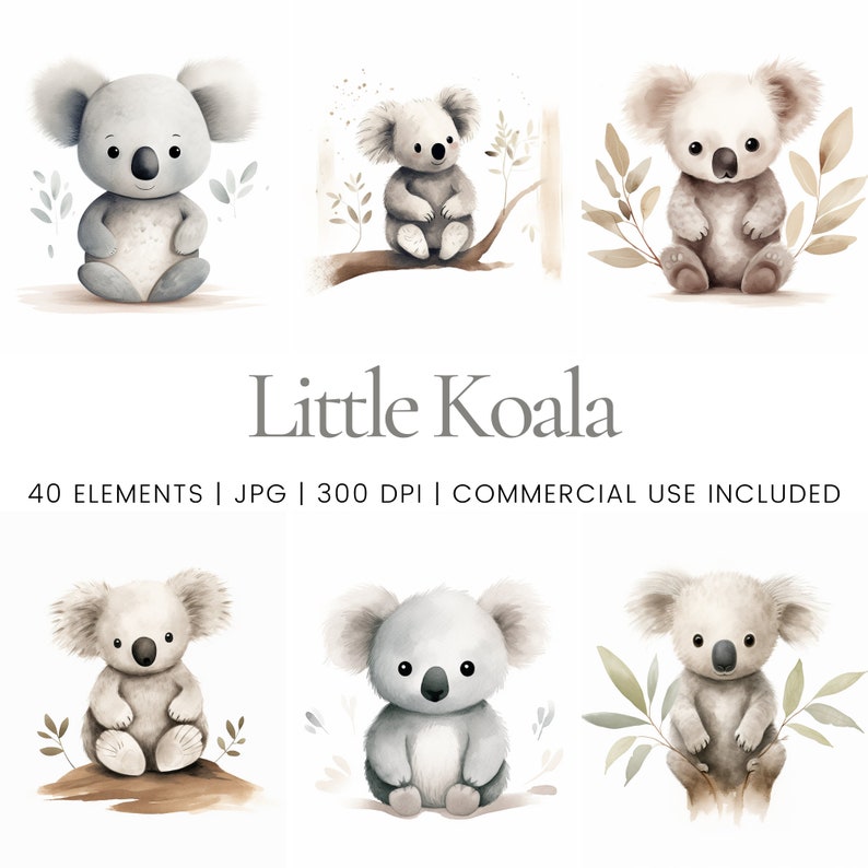 Little Koala Clipart - 40 High Quality Jpgs - Digital Planner, Junk ...