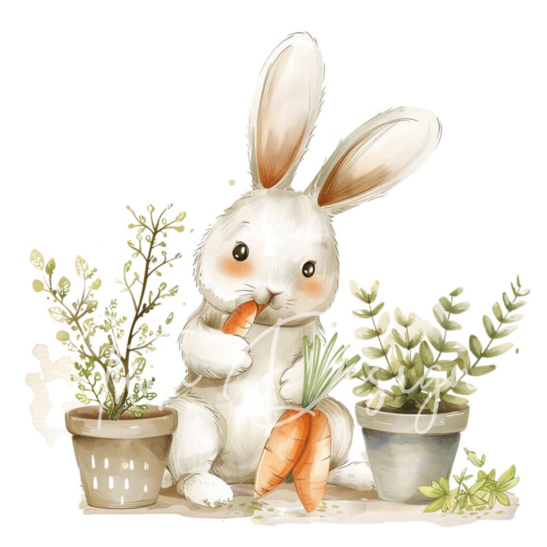 Watercolor Rabbit and Carrot Clipart Set, Cute Bunny Garden ...