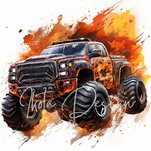 Monster Truck on Flames Clipart - 40 High Quality Jpgs - Digital ...