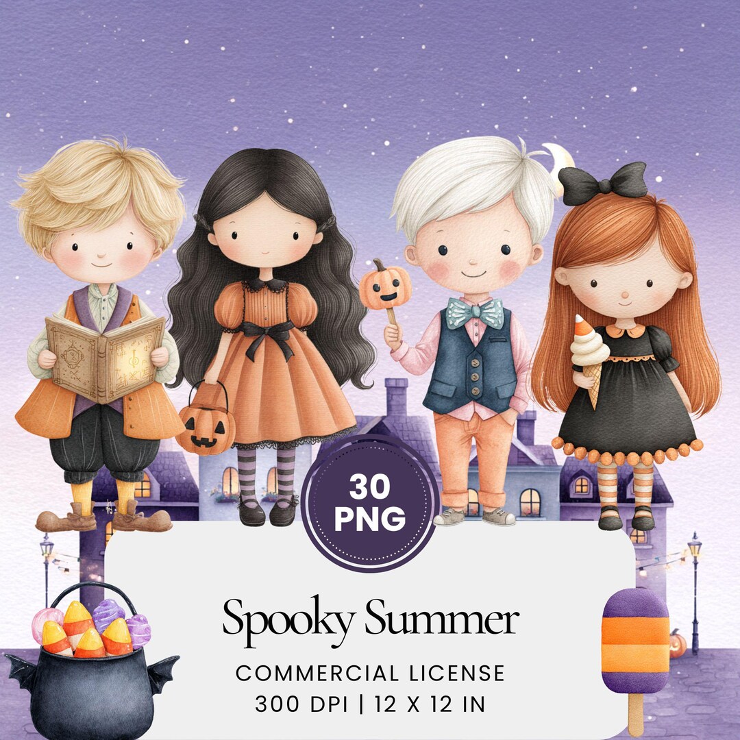 Halloween Watercolor Clipart Spooky Summer Illustrations, Scary Cute ...