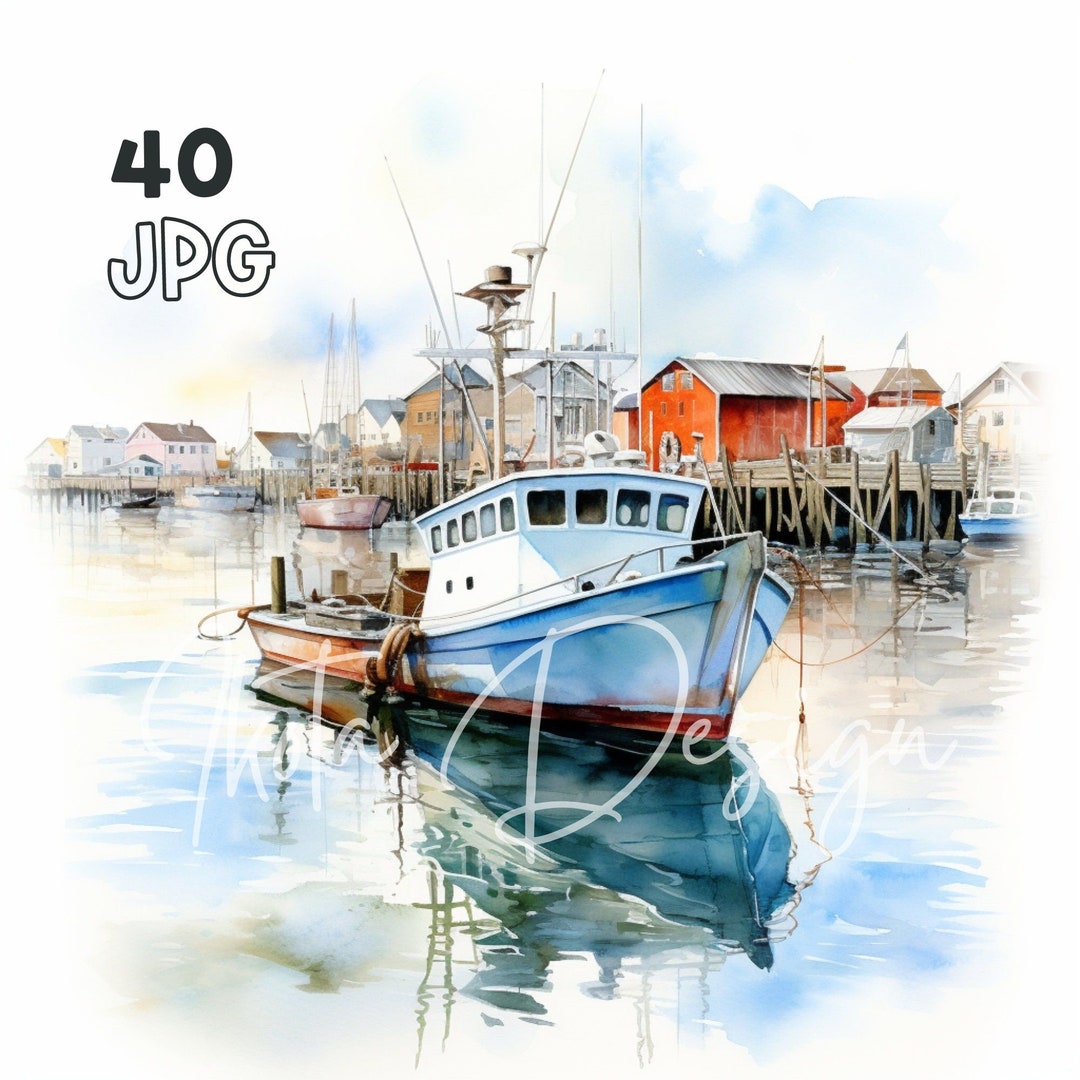 Quiet Harbor Scene Clipart - 40 High Quality Jpgs - Digital Planner ...