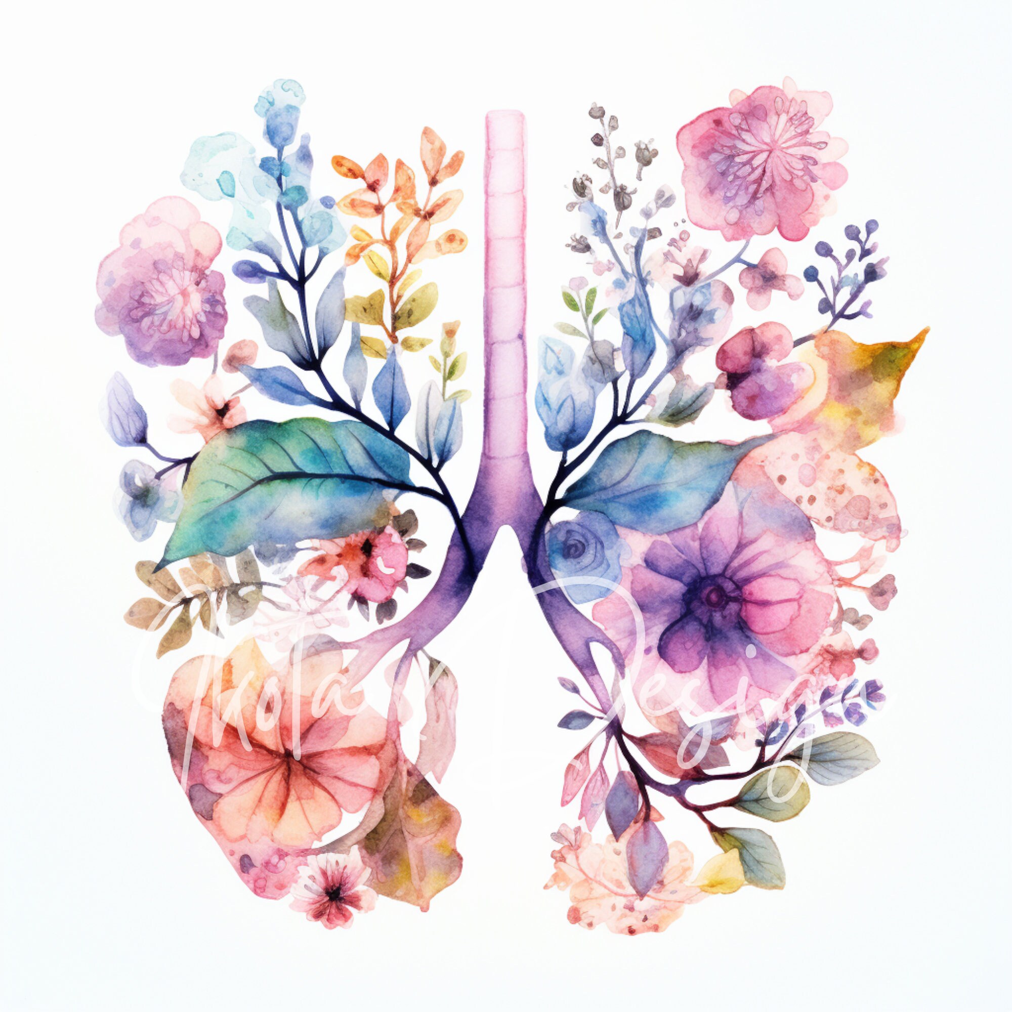 Floral Lungs Clipart Set, Botanical Anatomy PNG Illustrations With ...
