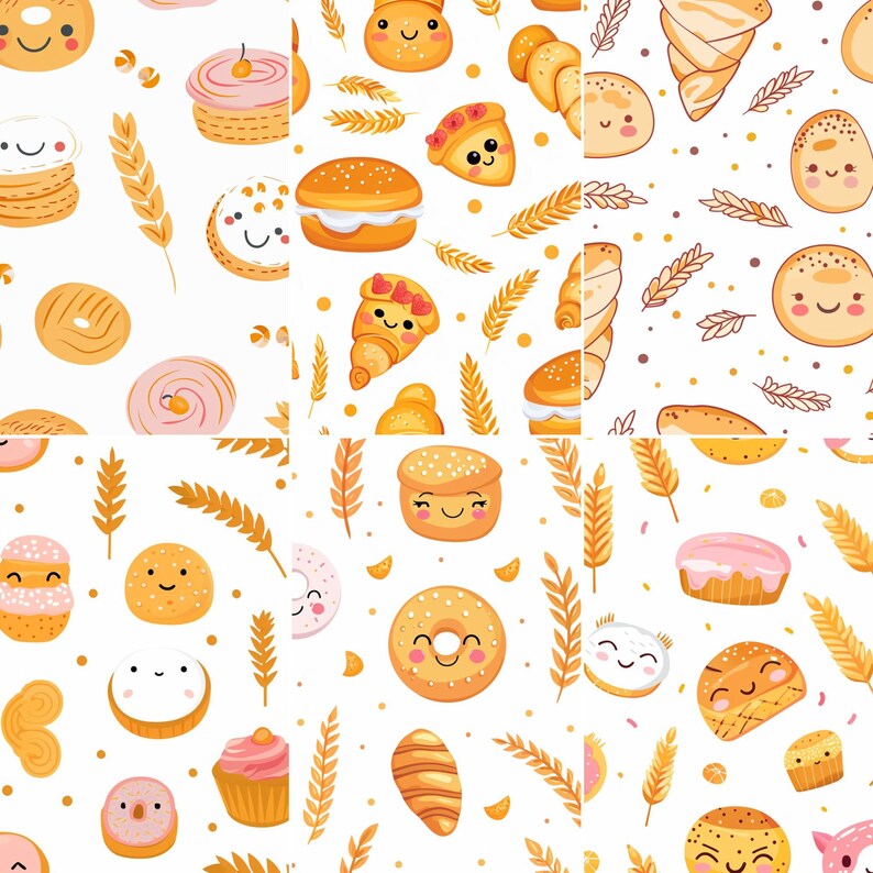 Cute Pastries Digital Papers, Seamless Repeat Pattern, Background ...