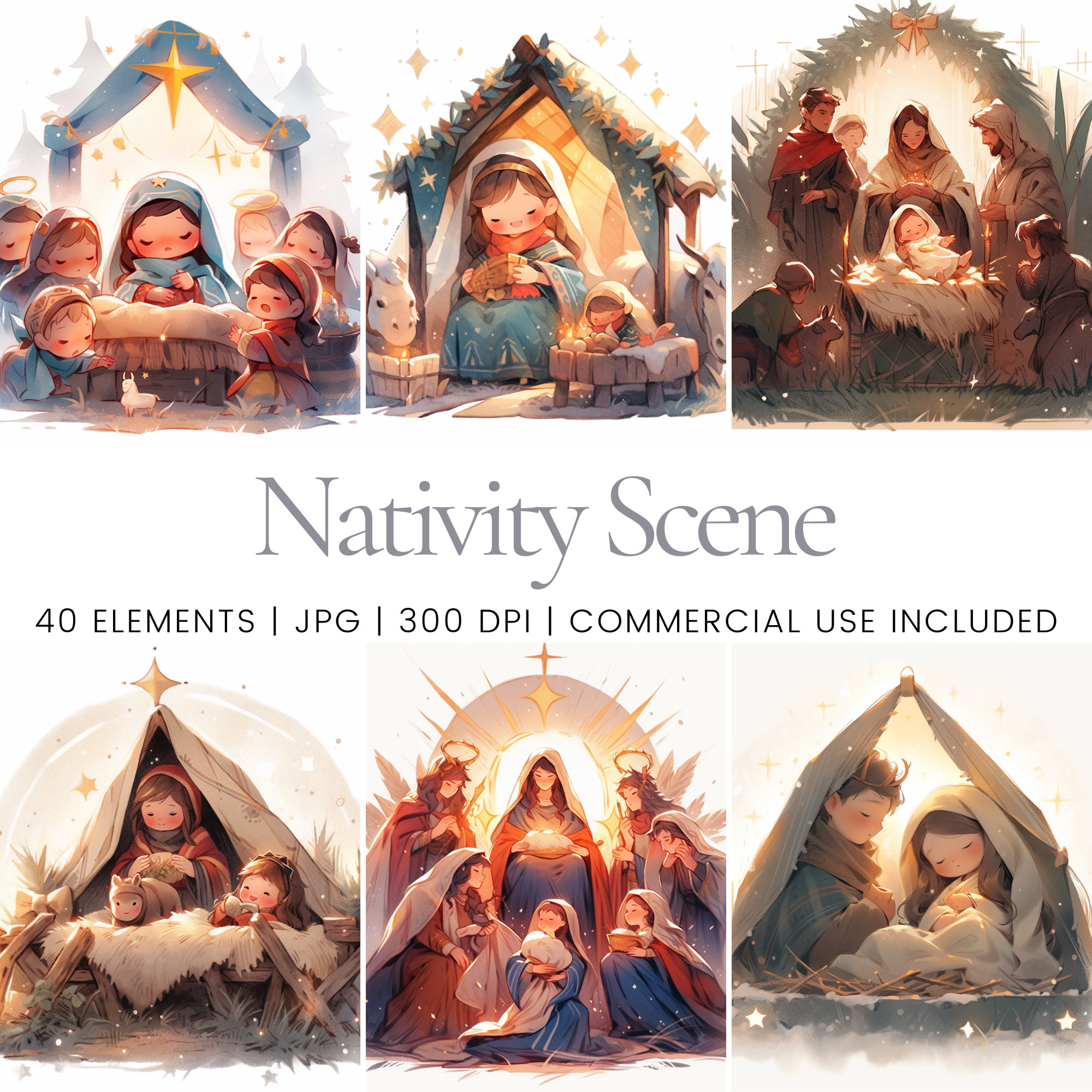 Nativity Scene Clipart - 40 High Quality Jpgs - Digital Planner, Junk ...