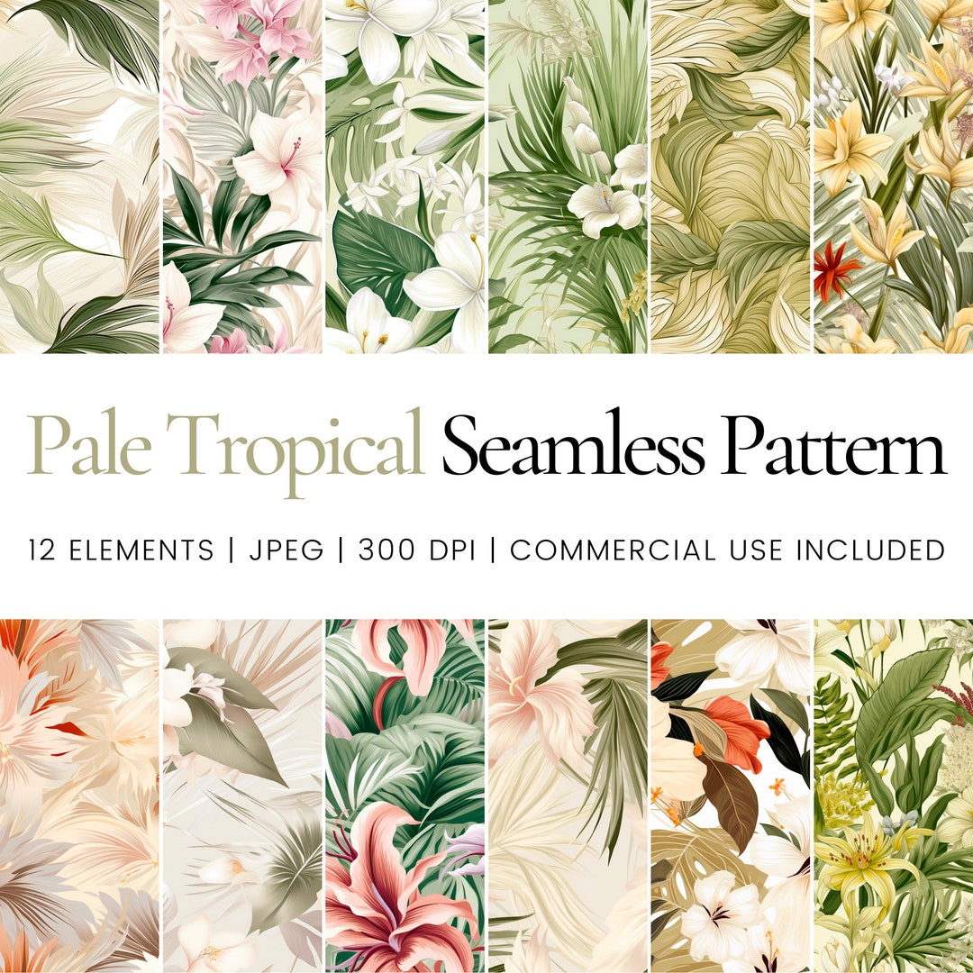Pale Tropical Digital Papers, Pale Tropical Seamless Repeat Pattern ...