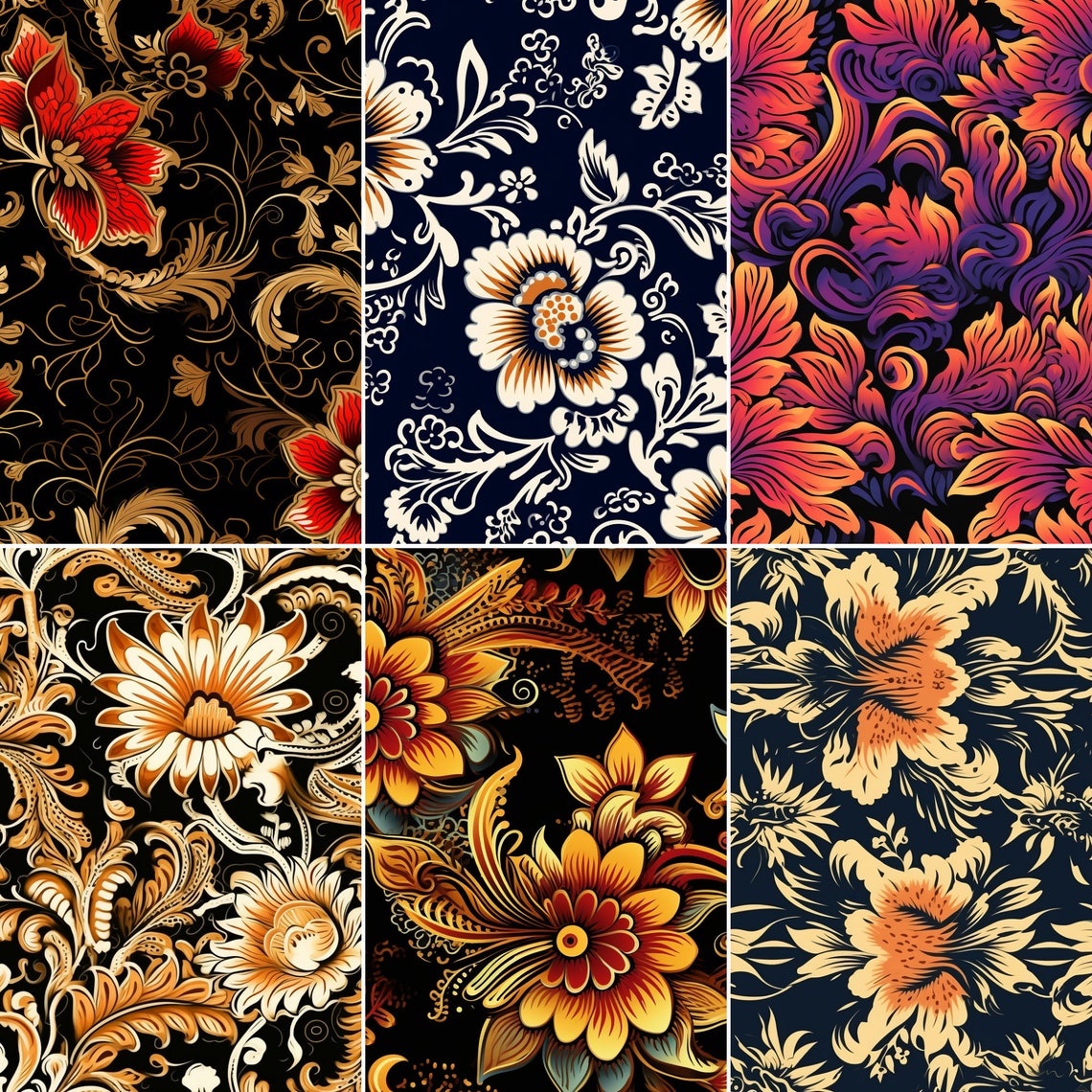 Traditional Batik Digital Paper, Denim Seamless Repeat Pattern, Tumbler ...