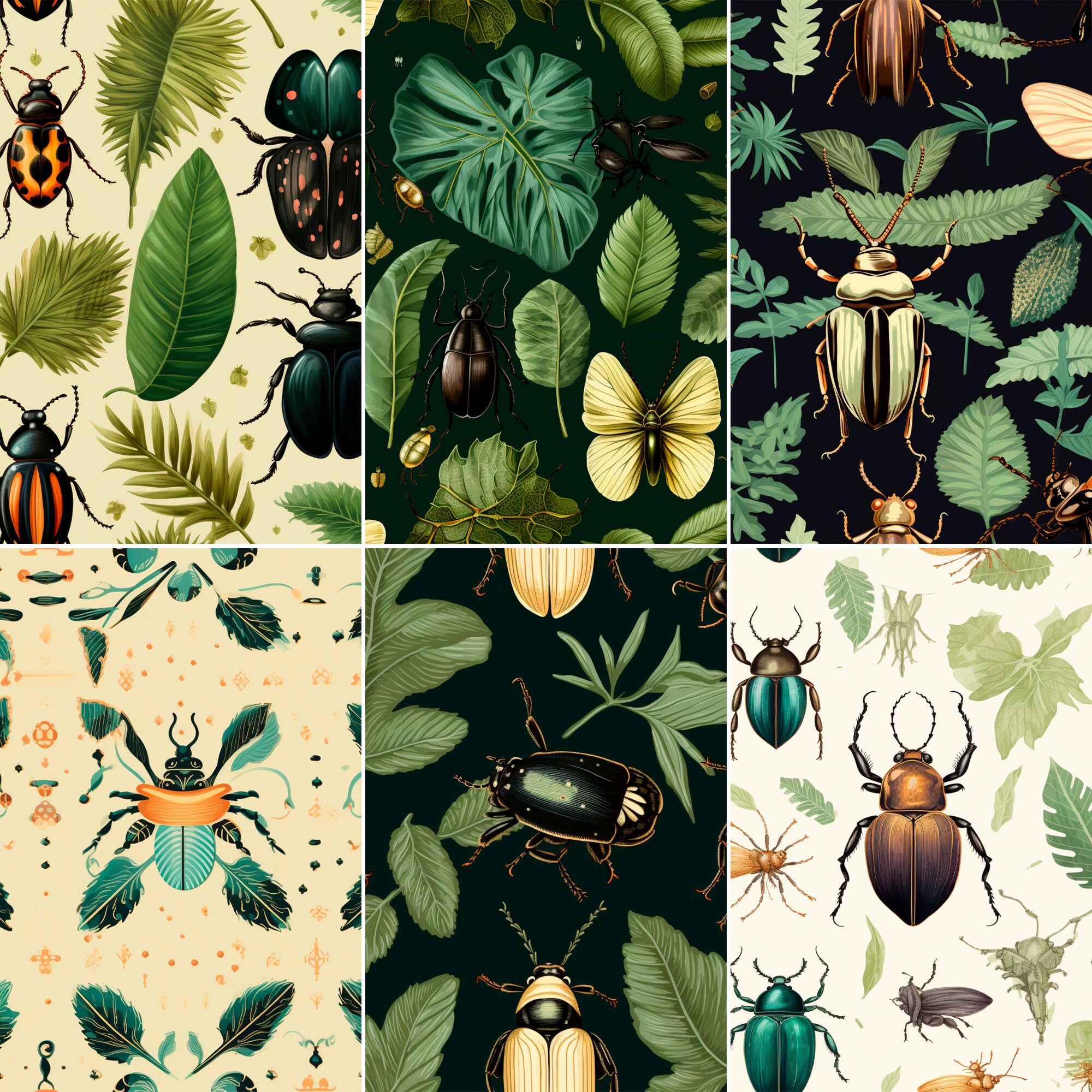 Botanical Beetle Seamless Repeat Pattern, Botanical Beetle Digital ...