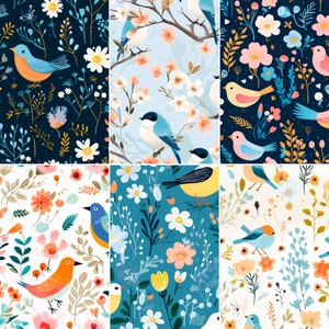 Birds and Flowers 12 X 12 Digital Seamless Paper Pack, Scrapbook, Junk ...
