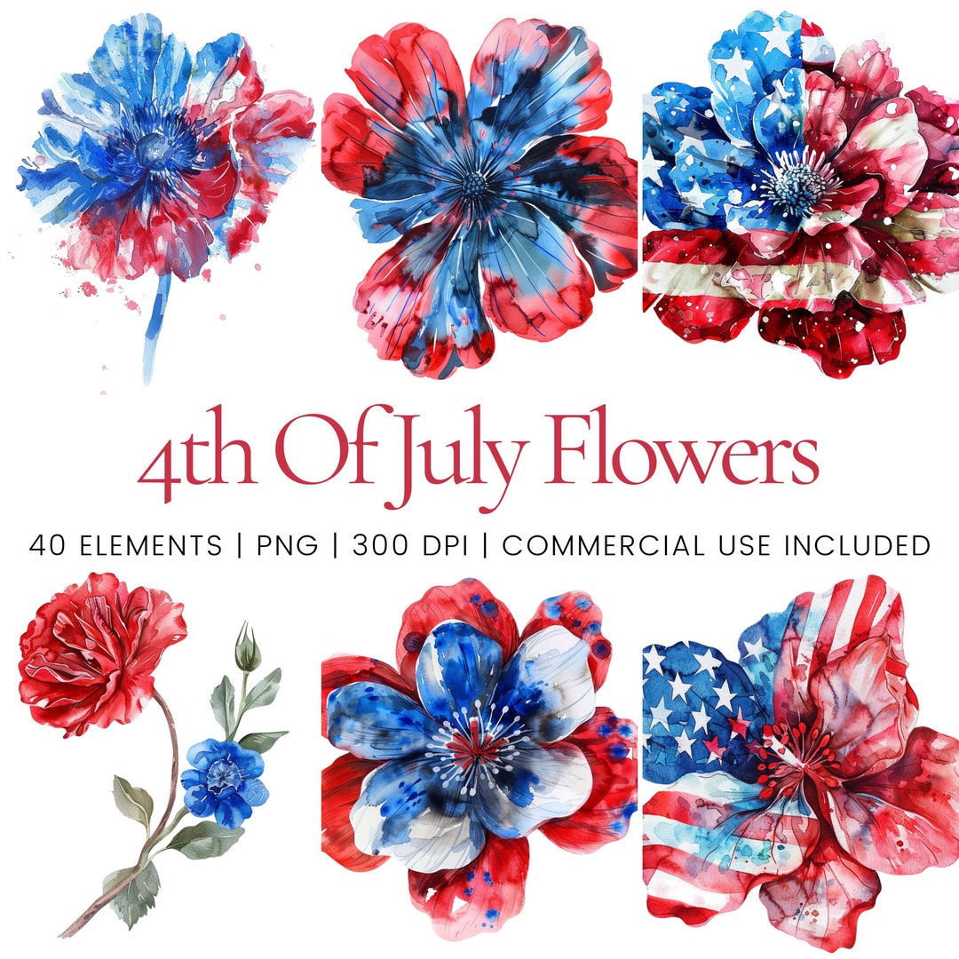 4th of July Flowers Clipart 40 High Quality Pngs Digital Planner, Junk ...