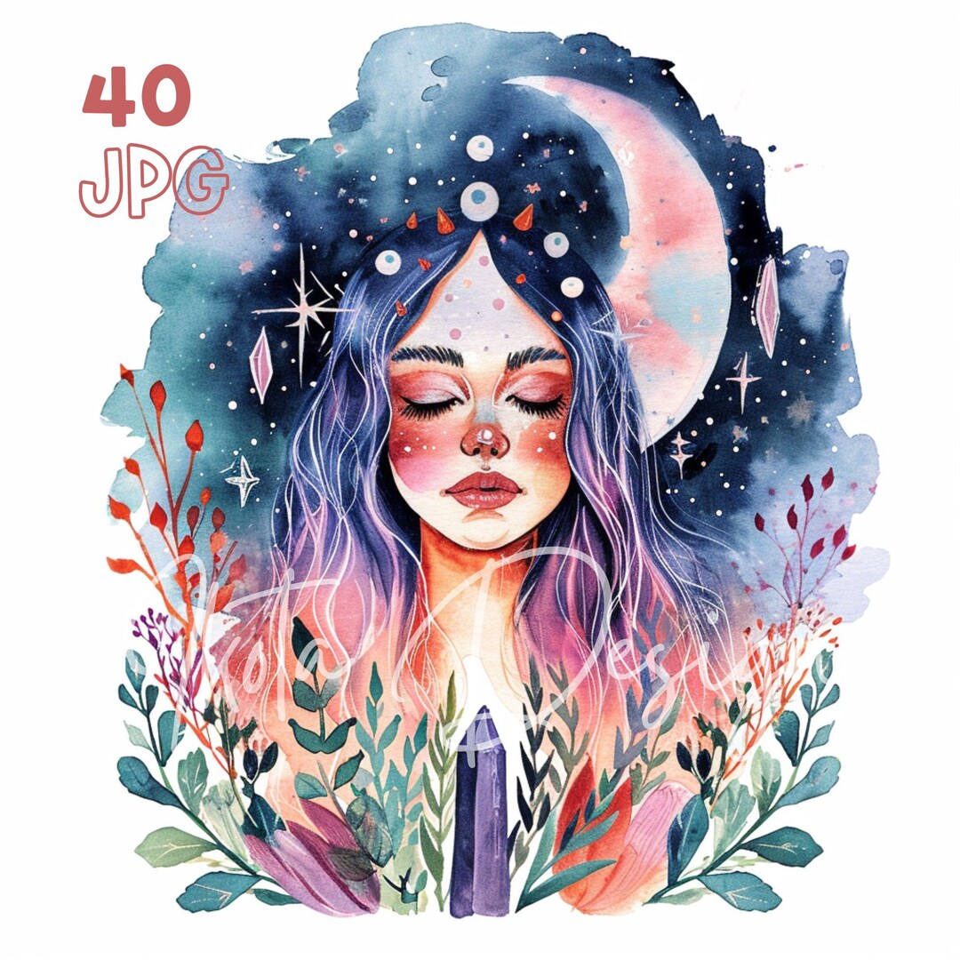 Moon Goddess Clipart - 40 High Quality Jpgs - Digital Planner, Junk ...