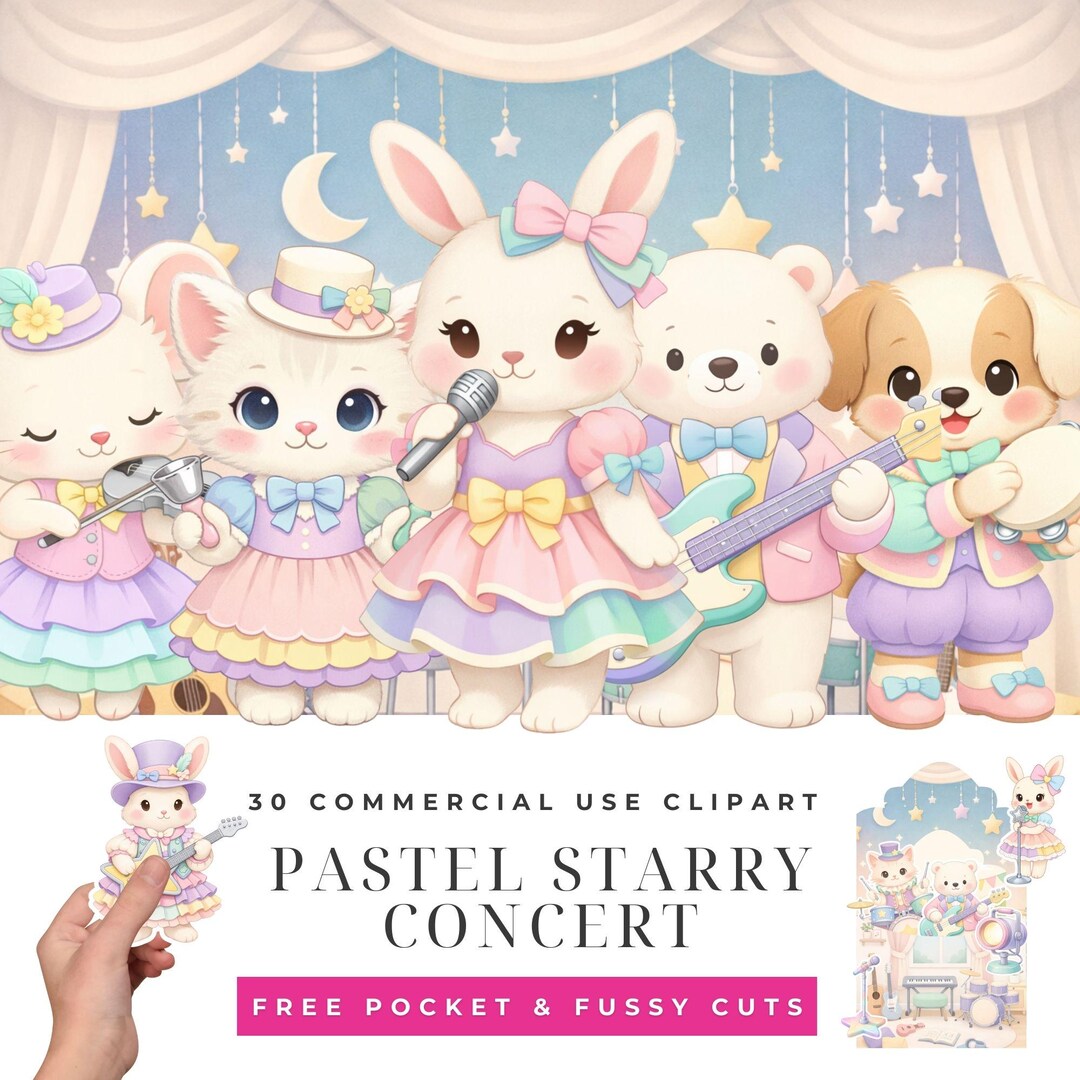 Cute Animal Music Clipart Pastel Watercolor, Forest Animals Playing ...