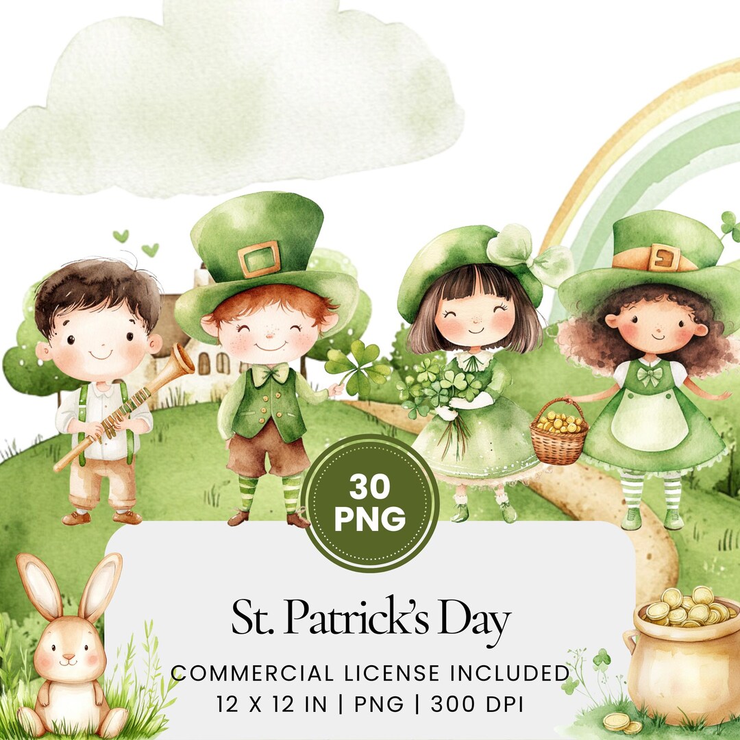 St Patricks Day Watercolor Clipart, Cute Kids Leprechaun Outfits ...