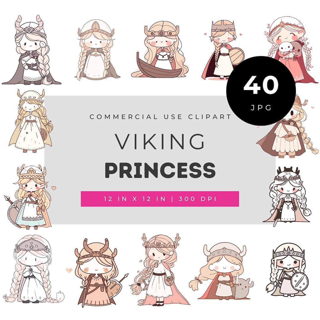 Viking Princess Watercolor Clipart, Nordic Warrior Maidens With Braids ...