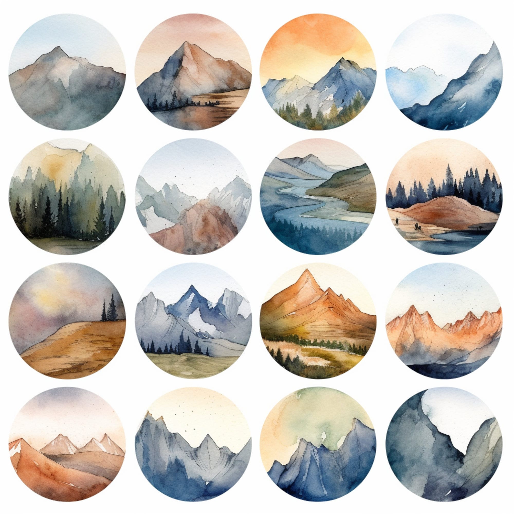 Mountain Range Circle Clipart 40 High Quality Pngs Digital - Etsy