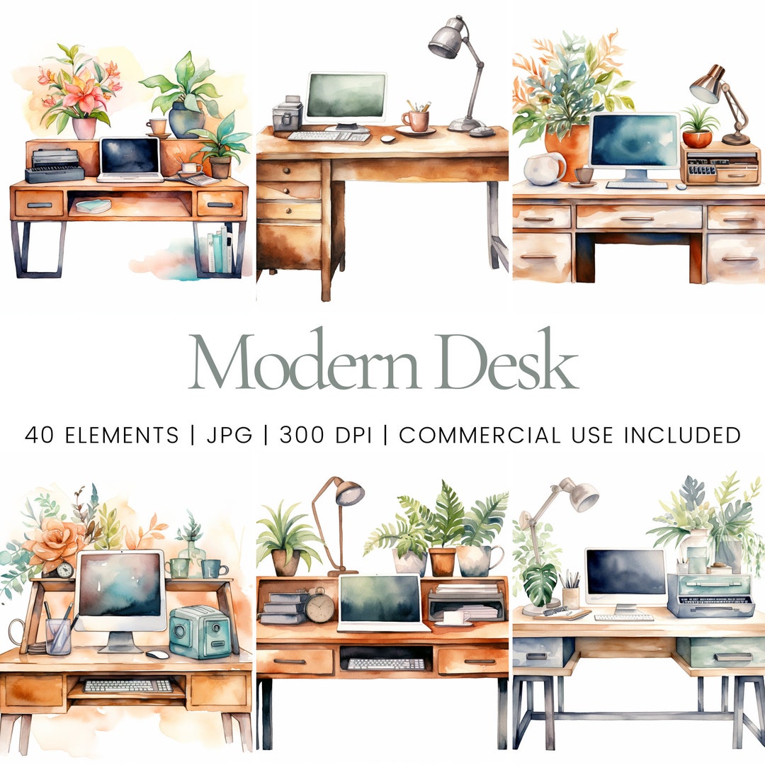 Modern Desk Clipart 40 High Quality JPG Digital Planner, Junk ...
