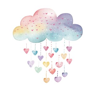 Watercolor Cloud and Hearts Clipart, Pastel Rainbow Heart Rain ...