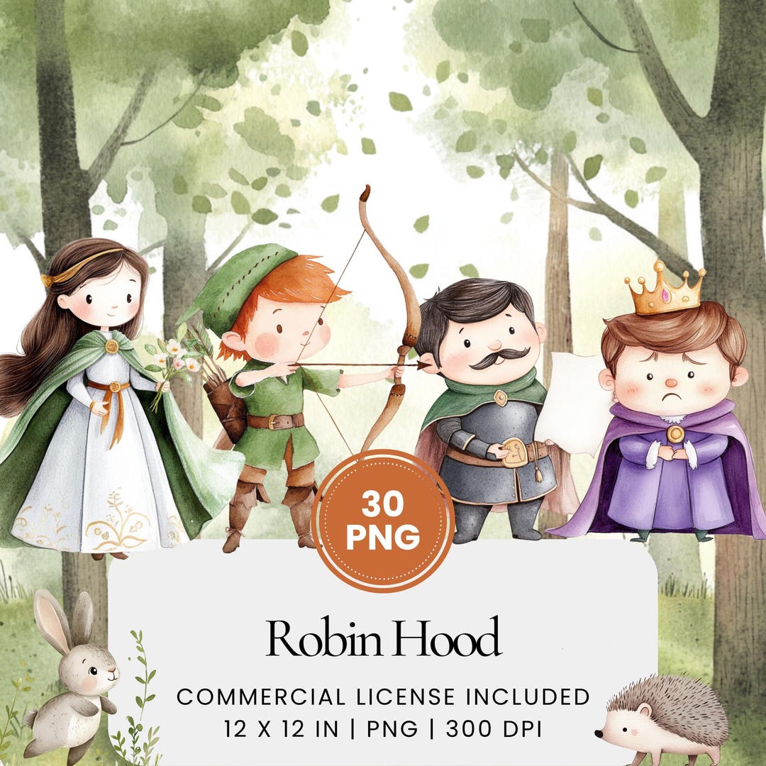 Robin Hood Clipart - 30 PNG - Digital Planner, Junk Journaling, Wall ...