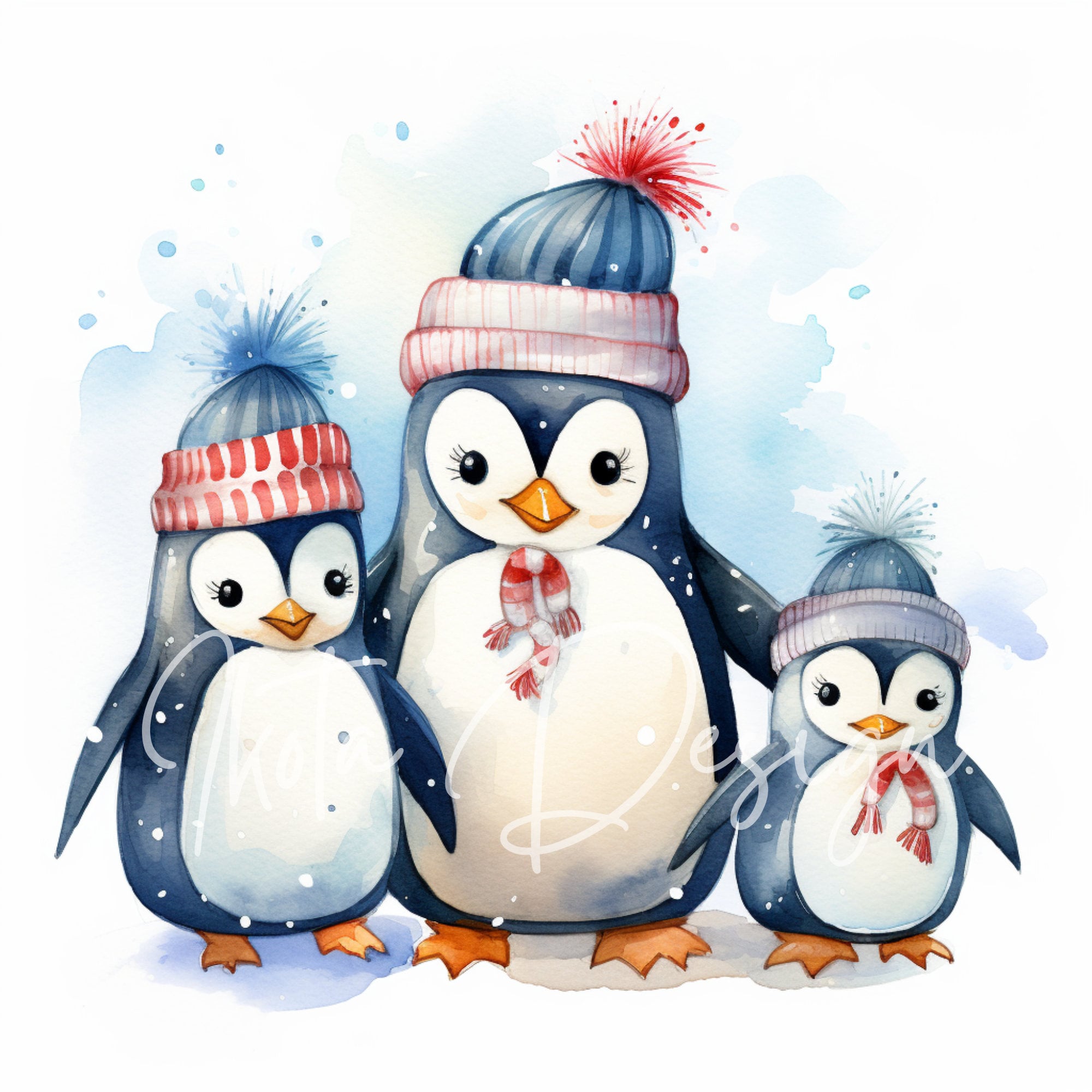 Christmas Penguin Family Clipart 40 High Quality Jpgs Digital Planner ...