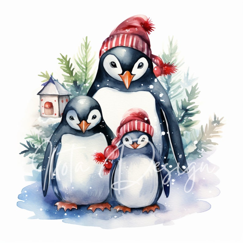 Christmas Penguin Family Clipart 40 High Quality Jpgs Digital Planner ...