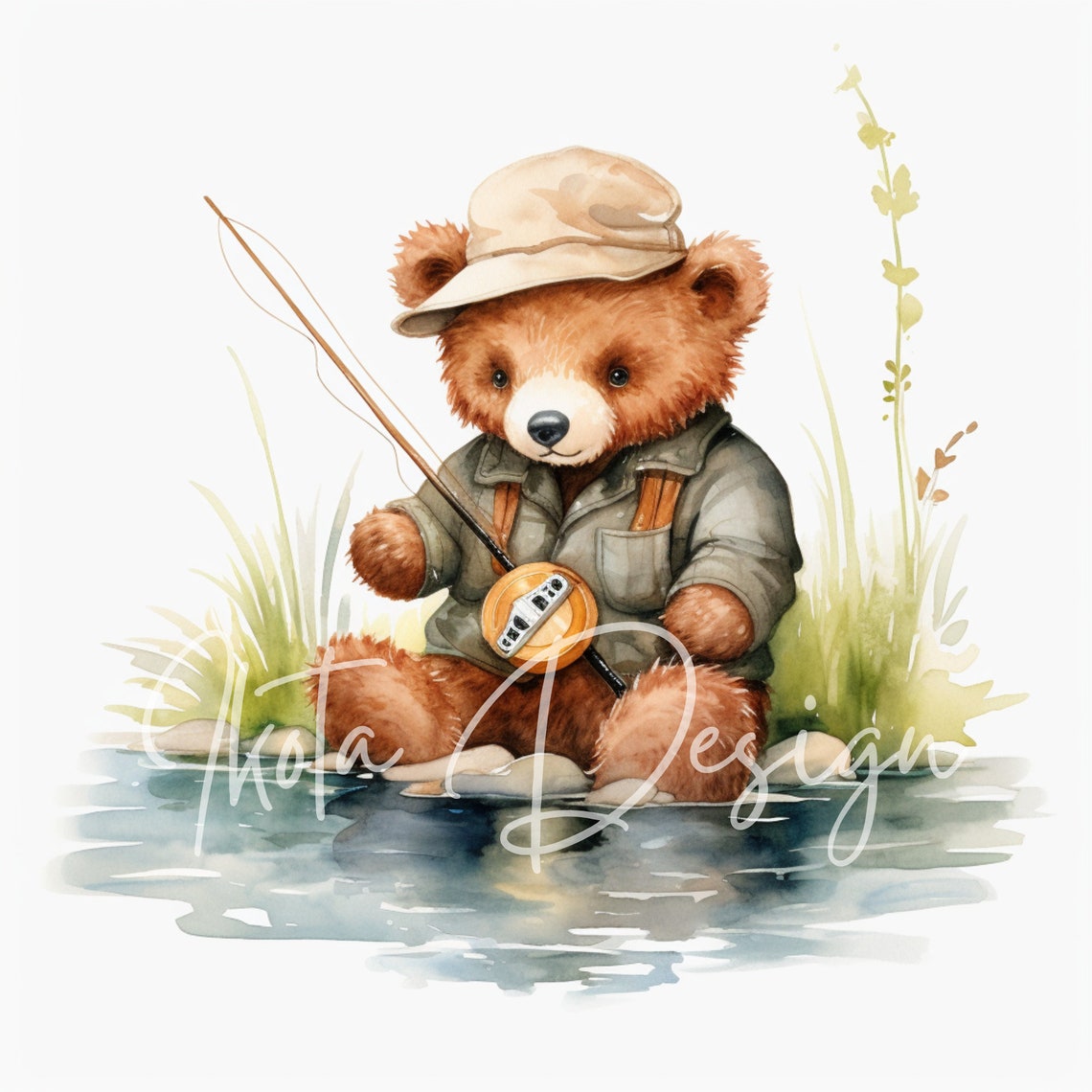 Cute Bear Fishing Clipart 40 High Quality JPG Digital - Etsy