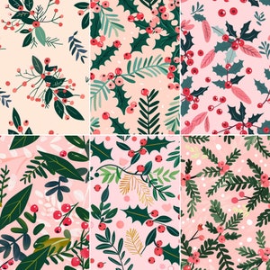 Christmas Holly Berries Seamless Repeat Pattern, Digital Paper ...